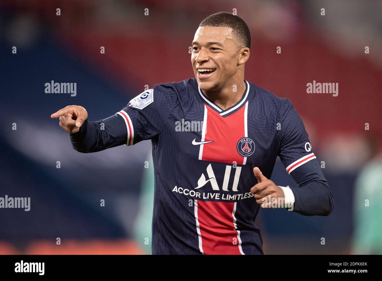 Kylian Mbappe of PSG celebrates his goal the Ligue 1 match between ...