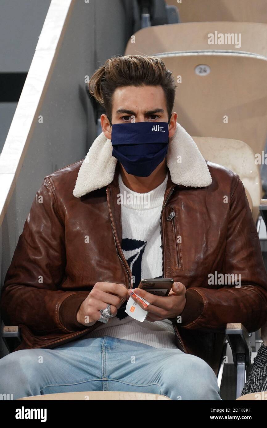 The model Corentin Huard attends the 2020 French Open at Roland Garros ...