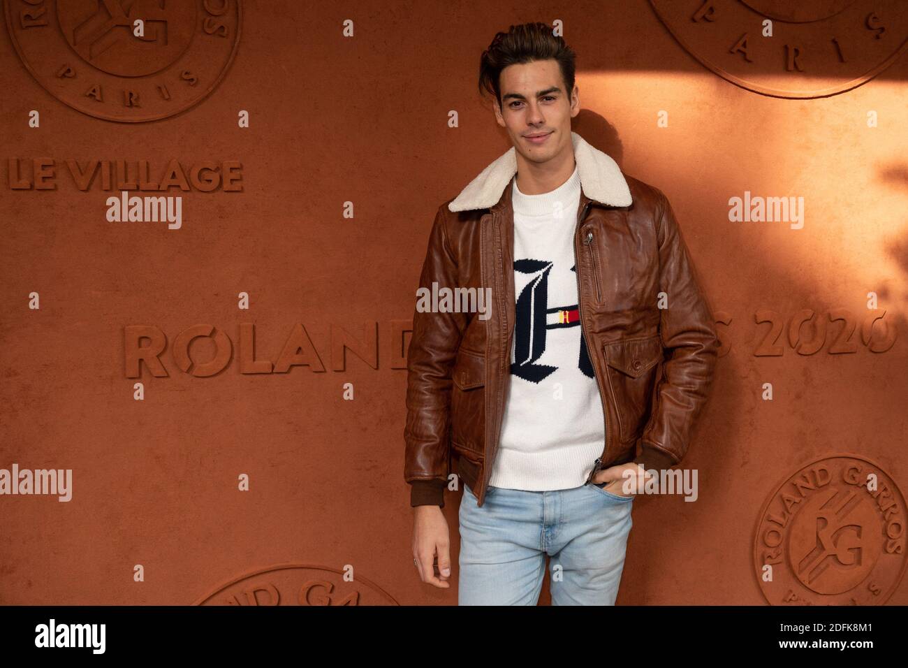 The model Corentin Huard attends the 2020 French Open at Roland Garros ...