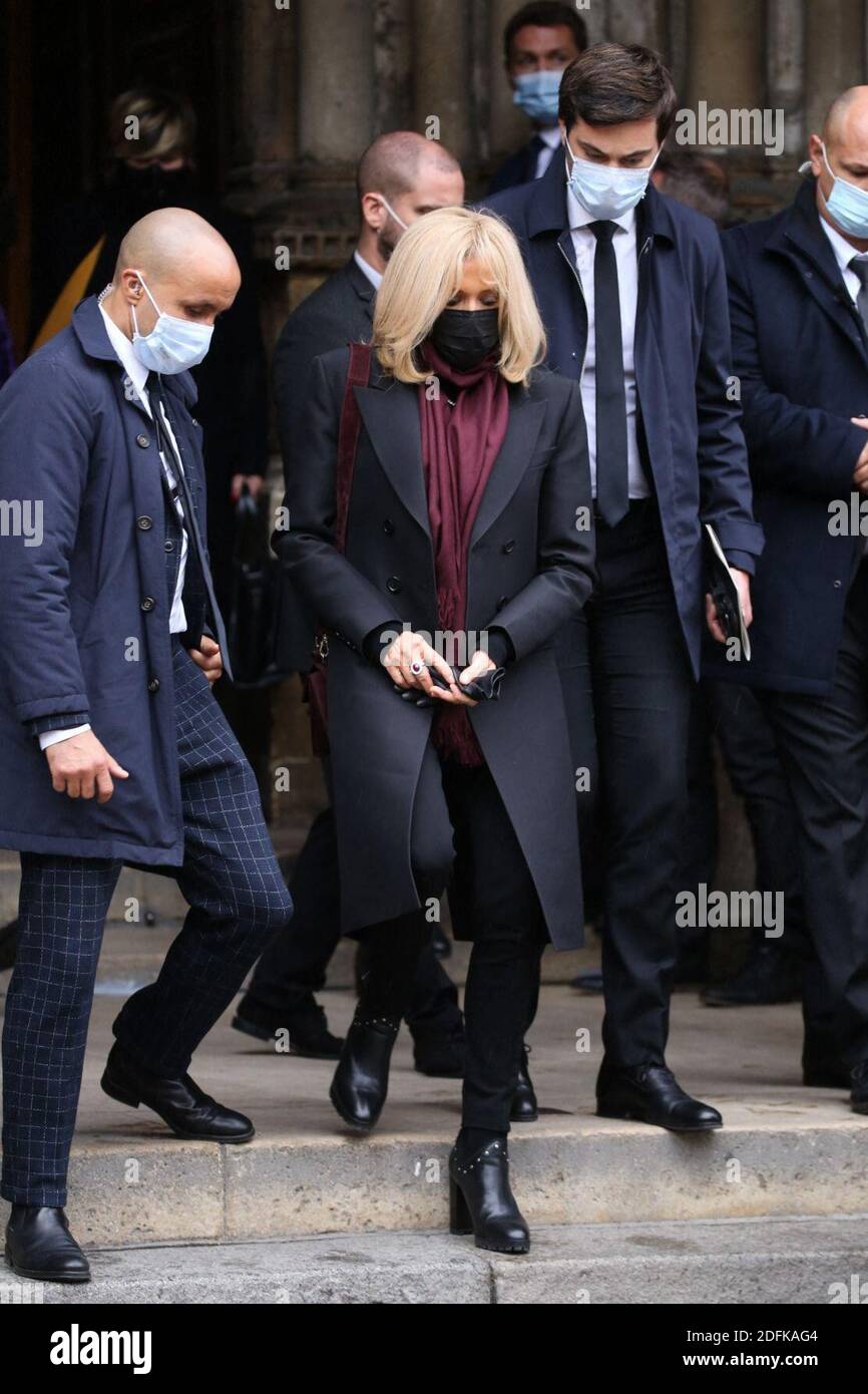 Brigitte Macron at the funeral ceremony for French actor and singer ...