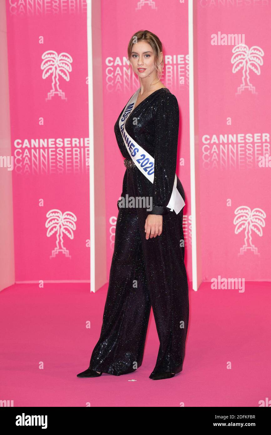 Miss Cannes 2020, Clara Chantereau poses on the pink carpet prior to ...