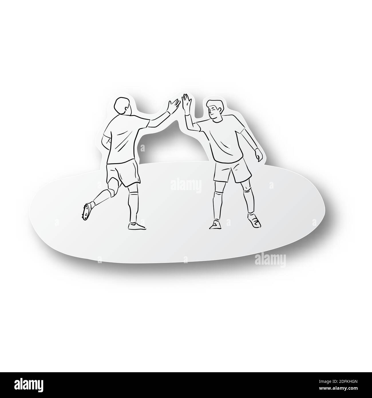Vector illustration black line hand drawn of soccer player celebrating ...