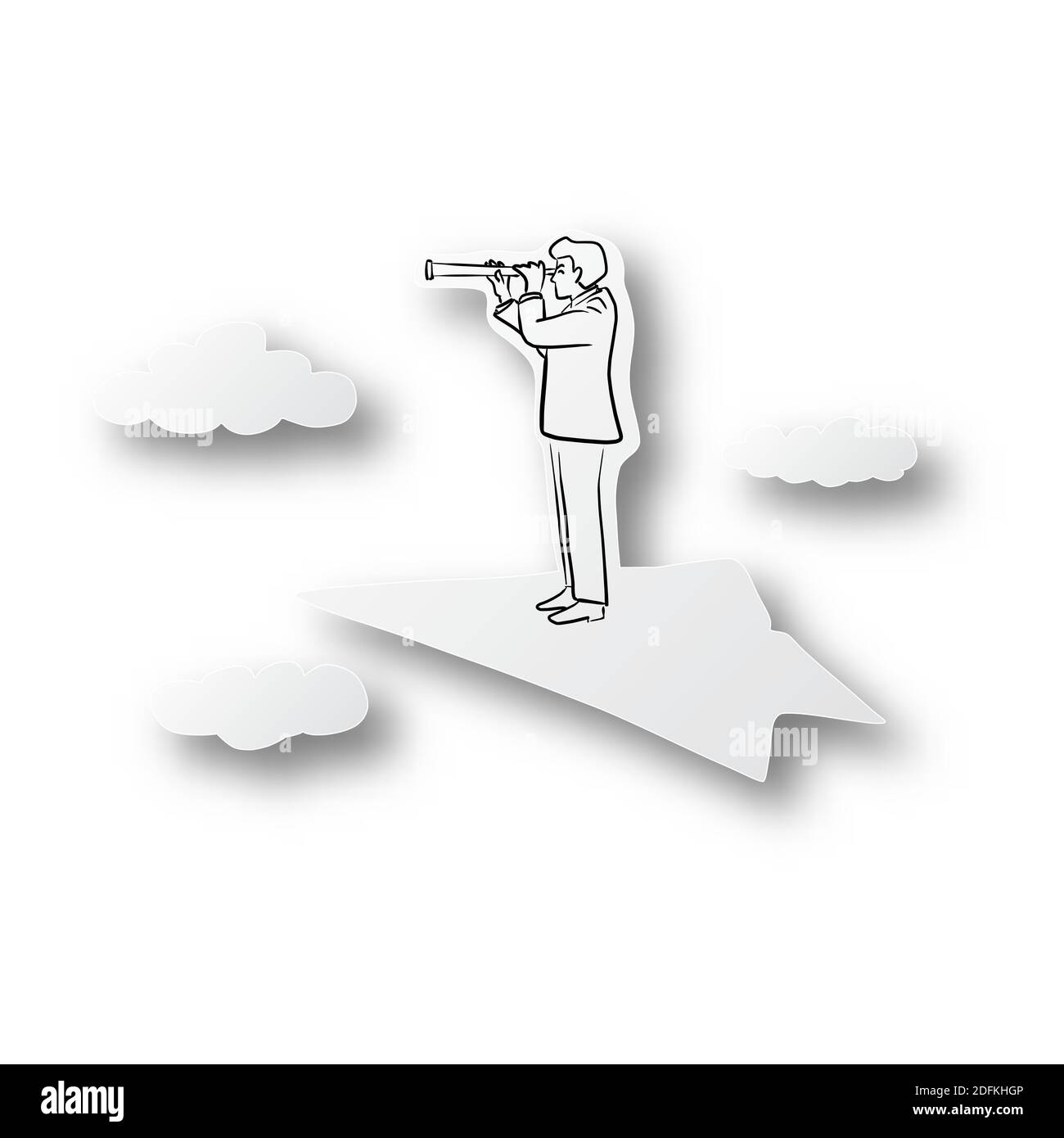 Vector illustration black line hand drawn of businessman looking ...
