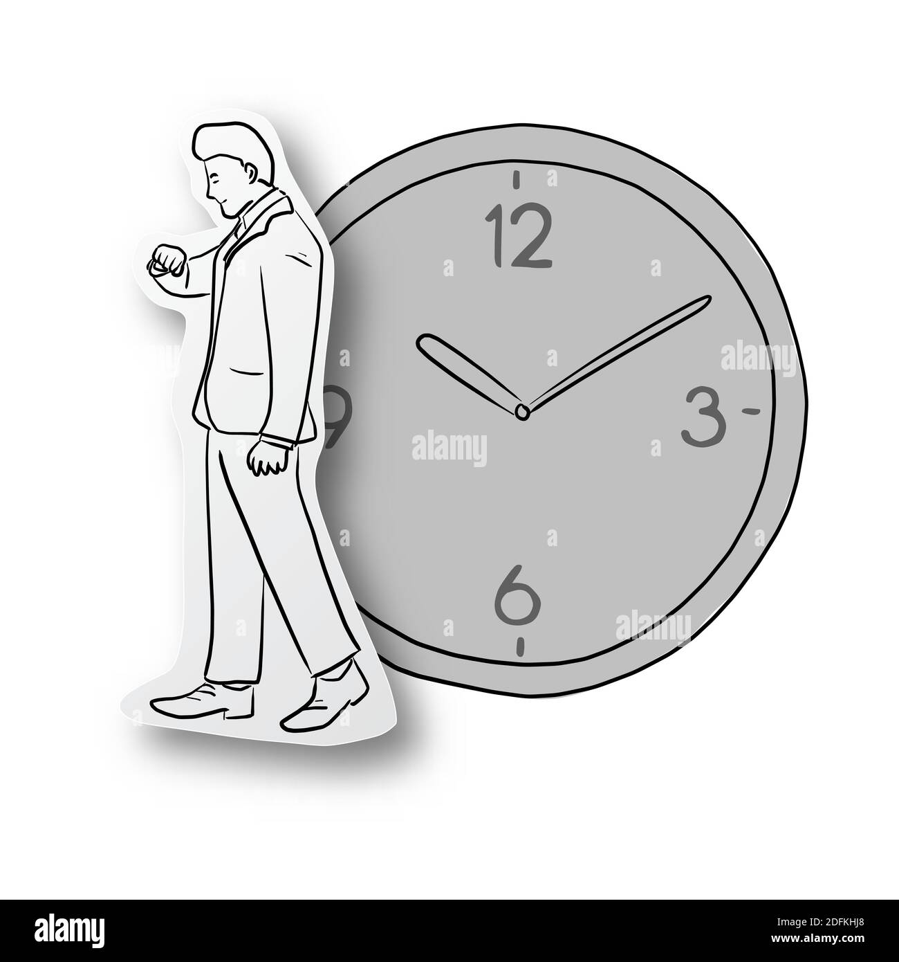 Vector illustration black line hand drawn of businessman looking at ...