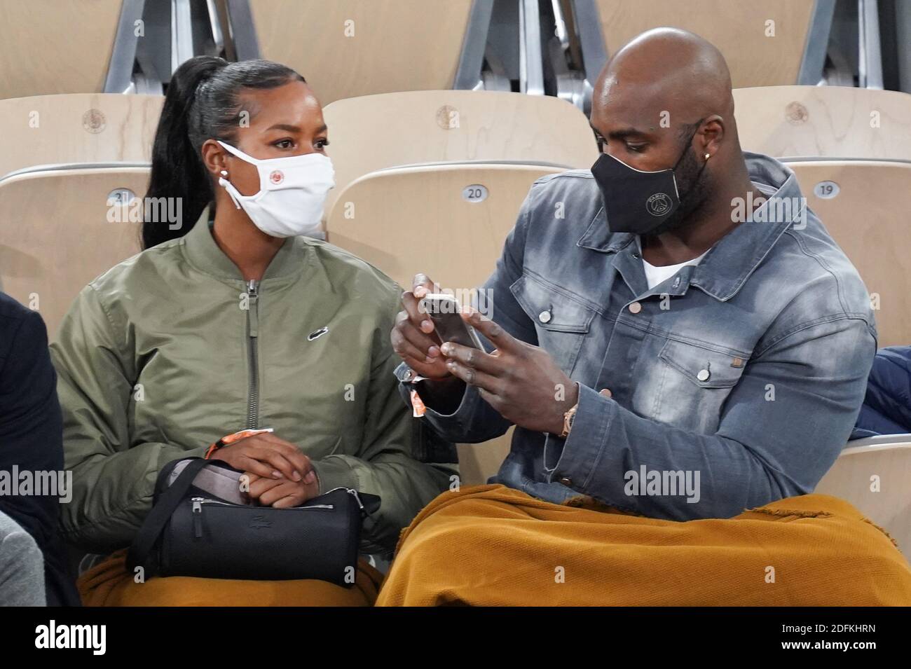 Teddy Riner and his wife Luthna Plocus attend the French Open at Roland ...