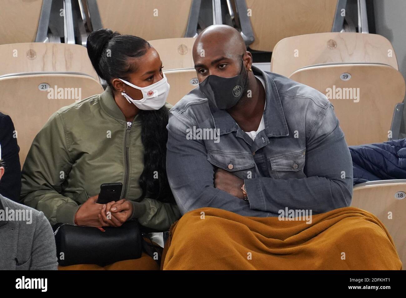 Teddy Riner and his wife Luthna Plocus attend the French Open at Roland ...