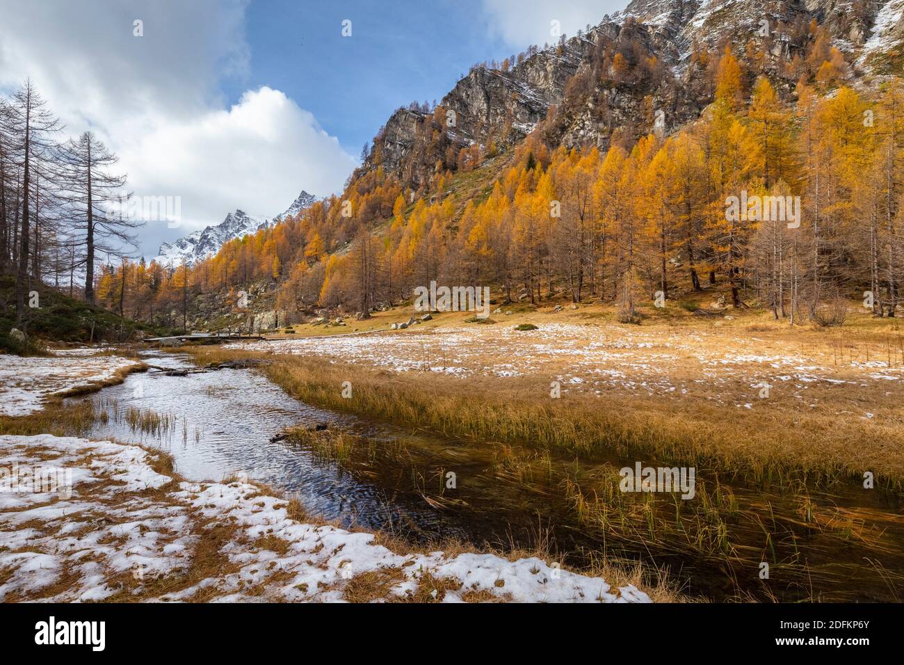 Autumn at Lago delle Streghe lake at Crampiolo, Alpe Devero, Antigorio ...