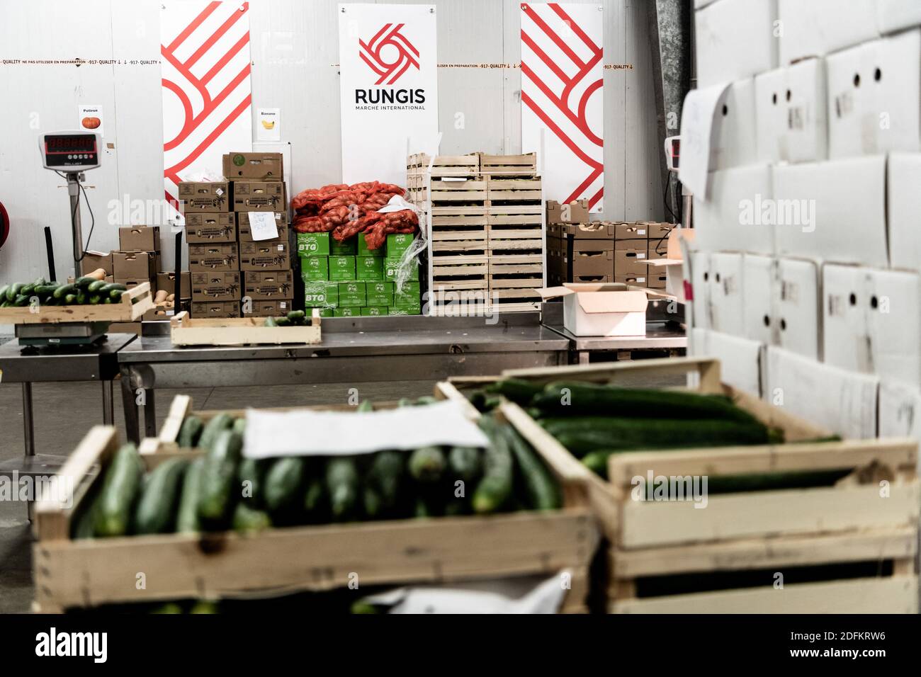 Boxes of fruits and vegetables prepared at the Marche International ...