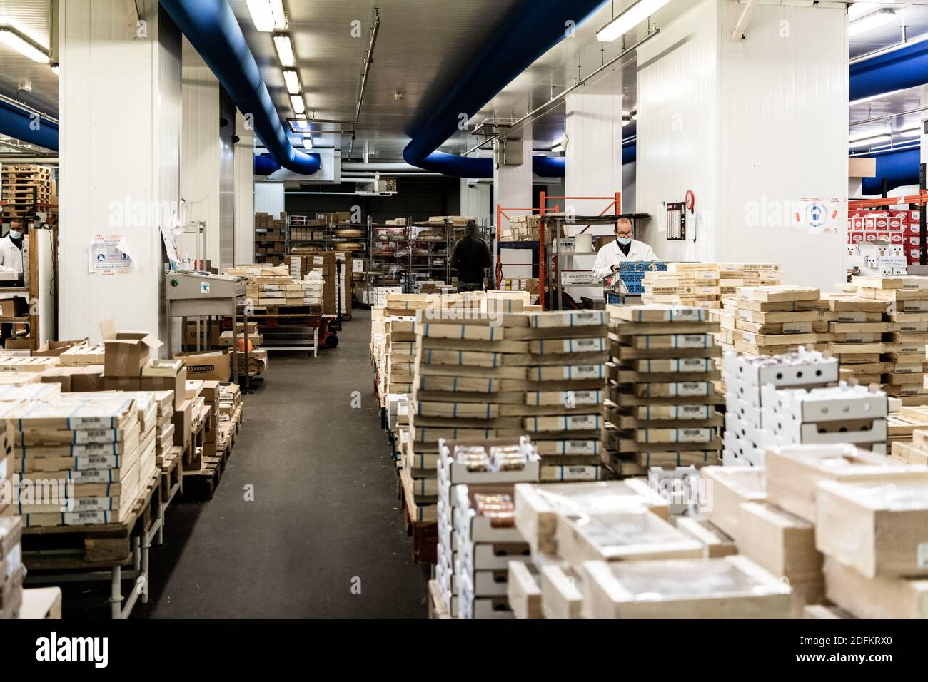 Boxes of dairy products prepared at the Marche International (MIN) of ...