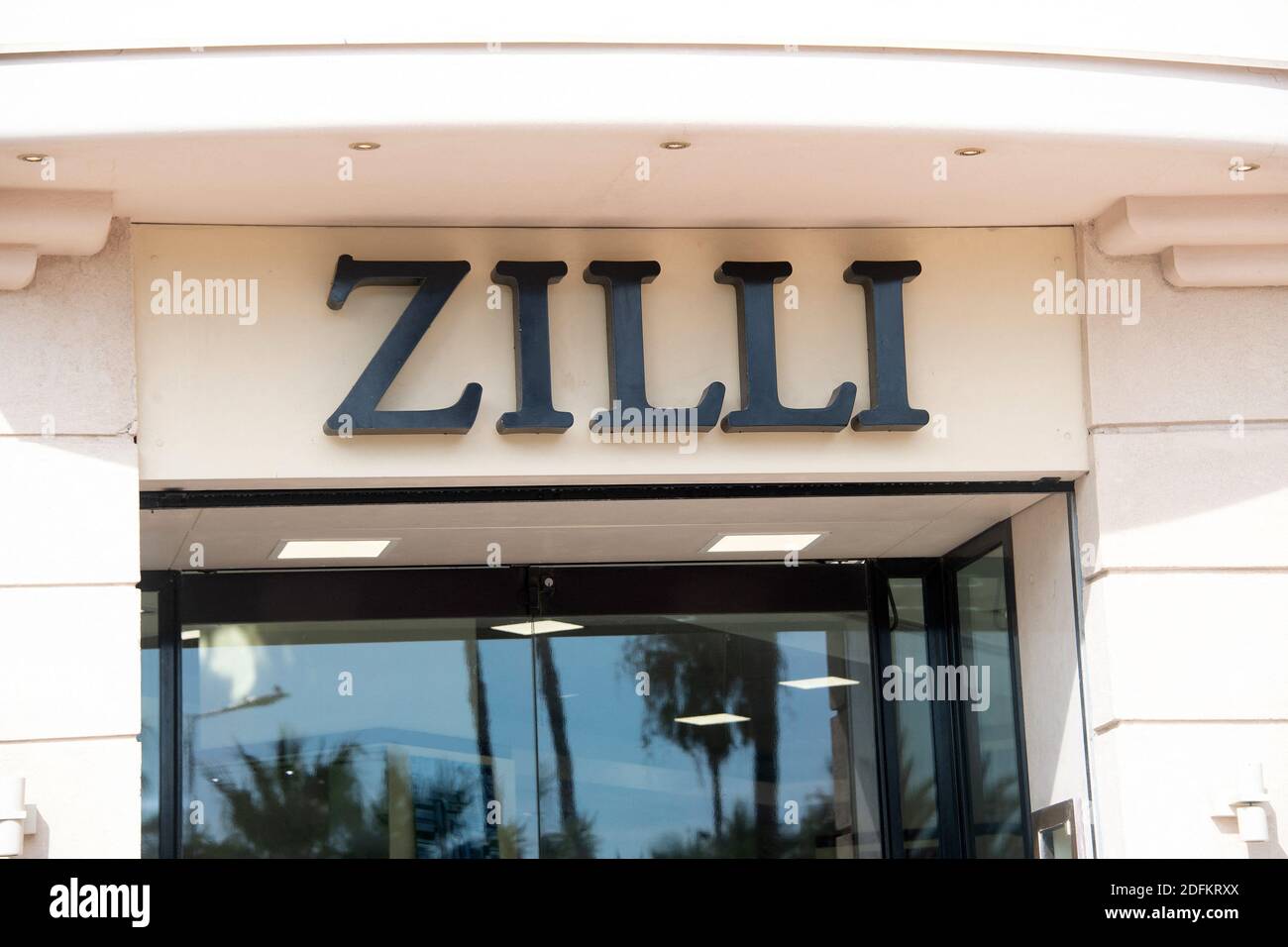 A shop sign of ZILLI, on October 13, 2020 in Cannes, France. Photo by ...