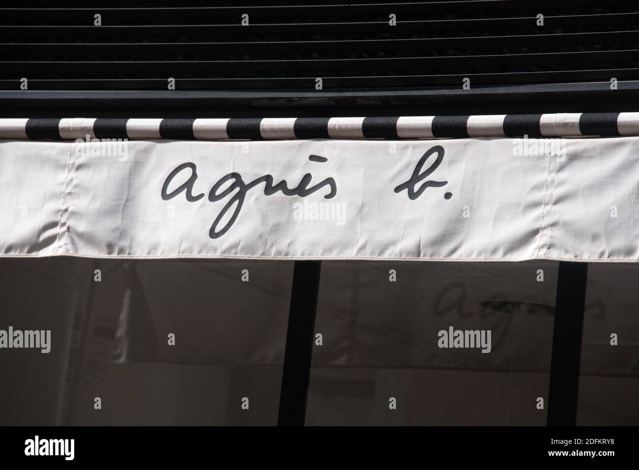 A shop sign of AGNES B, on October 13, 2020 in Cannes, France. Photo by ...
