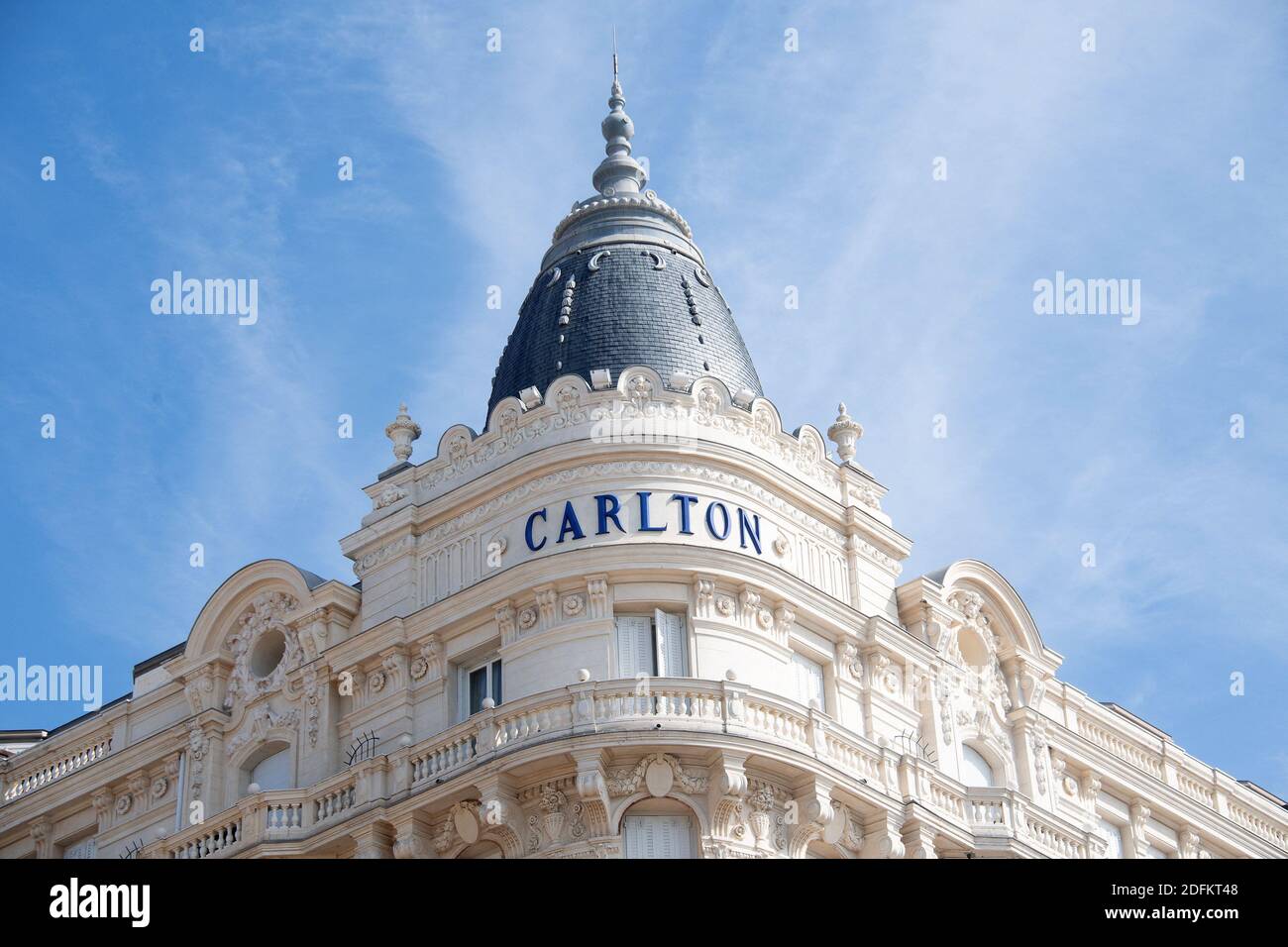 A shop sign of CARLTON Hotel, on October 13, 2020 in Cannes, France ...