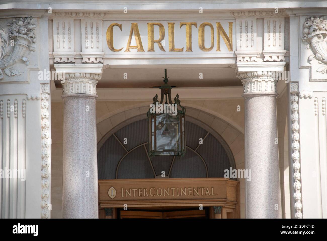 A shop sign of CARLTON Hotel, on October 13, 2020 in Cannes, France ...