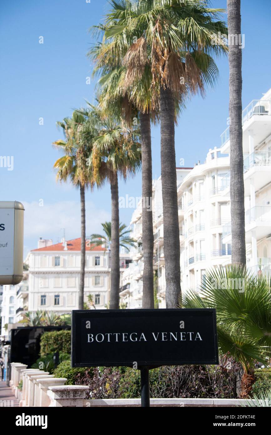 A shop sign of BOTTEGA VENETA, on October 13, 2020 in Cannes, France ...