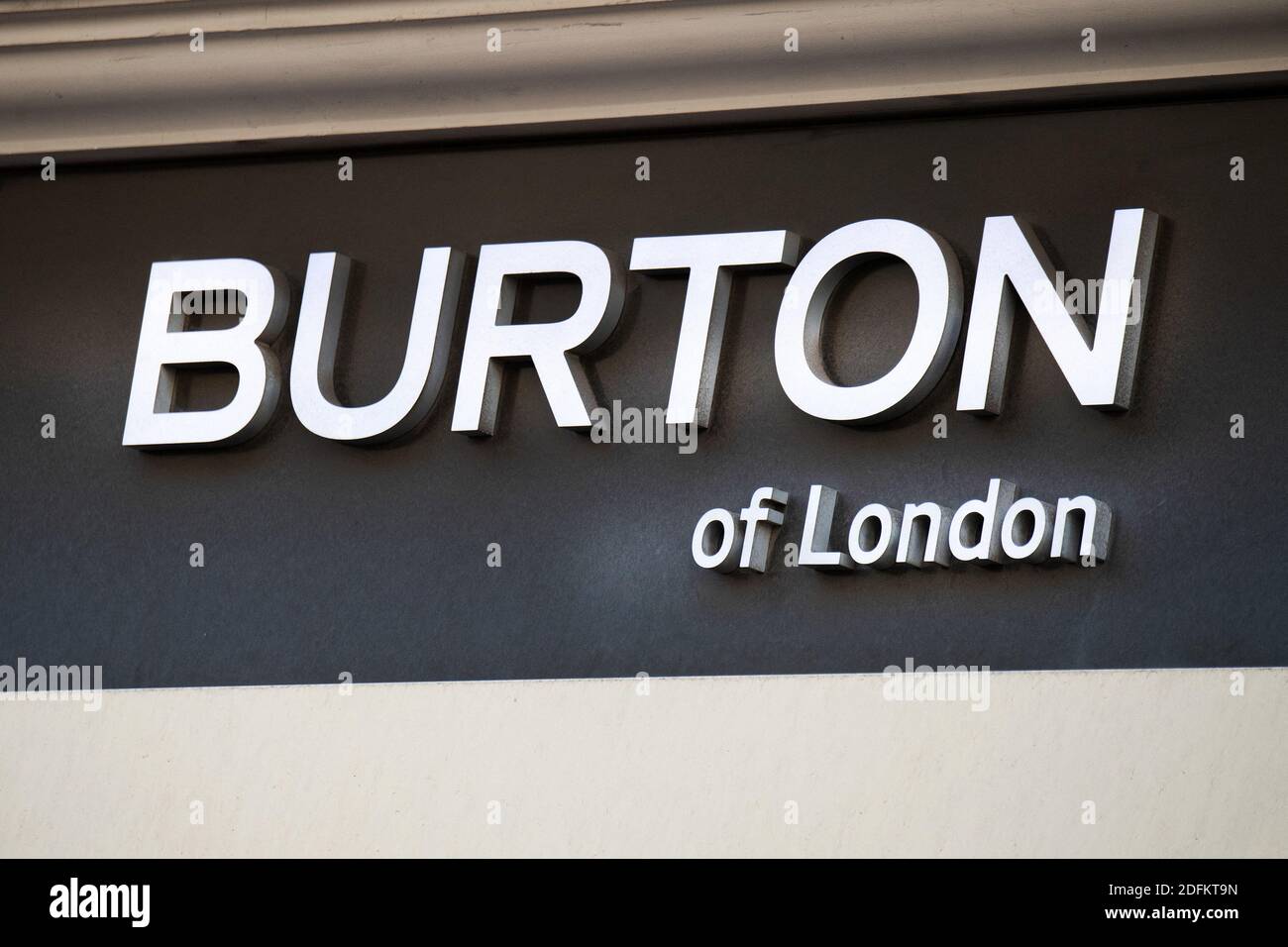A shop sign of BURTON of London, on October 13, 2020 in Cannes, France ...