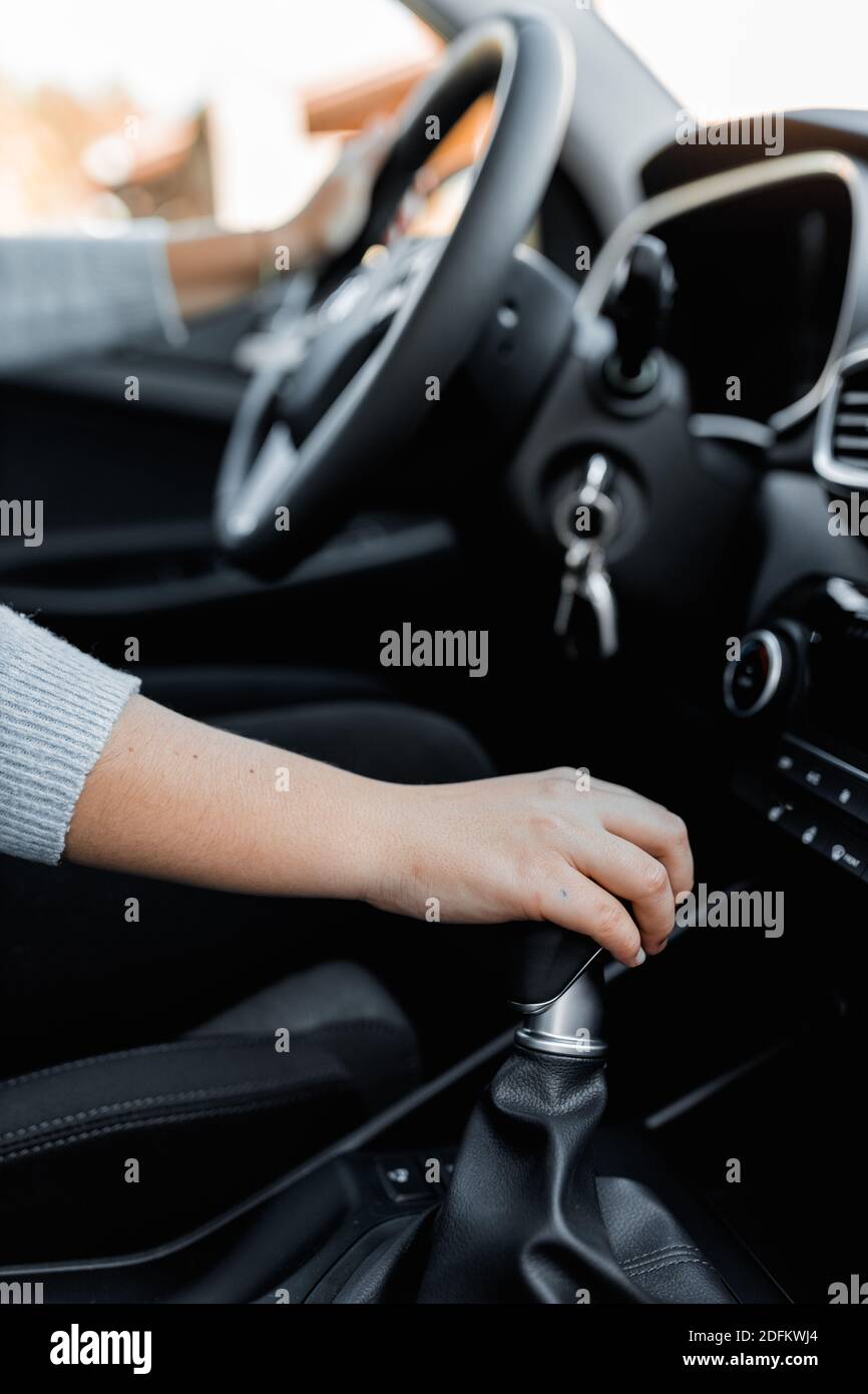 Driver and car concept. Cropped photo of no face female model Stock ...