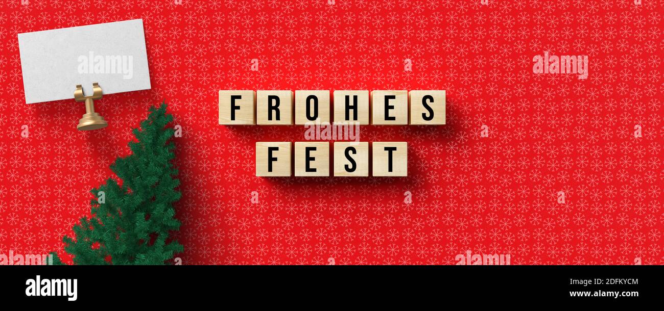 cubes with German message for HAPPY HOLIDAY and christmas decoration on ...
