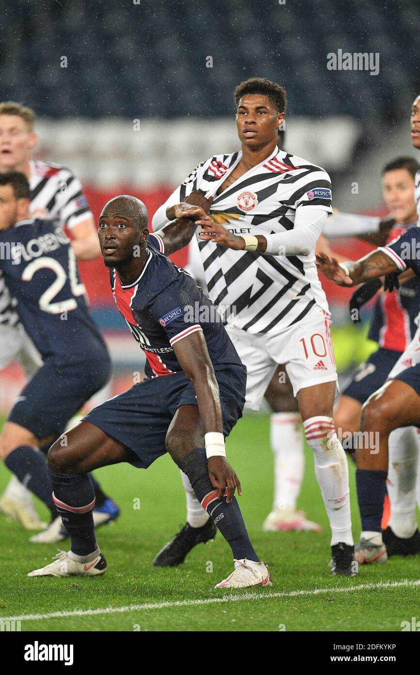 Danilo of Paris Saint Germain and Marcus Rashford of Manchester United ...