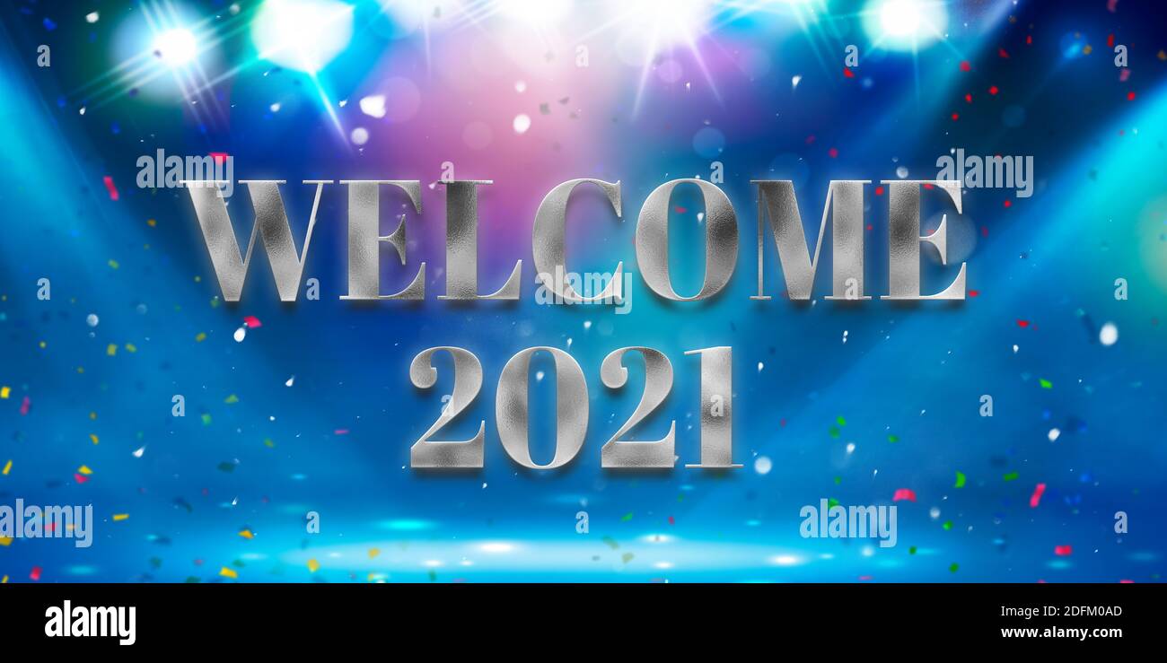 message WELCOME 2021 in front of colorful particle background Stock ...
