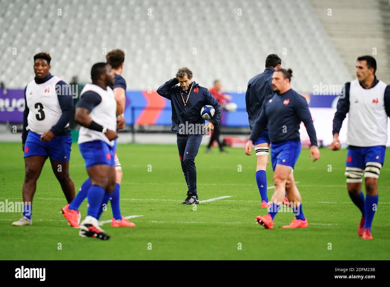 the French coach Fabien Galthie during the warm up of the Rugby Test ...
