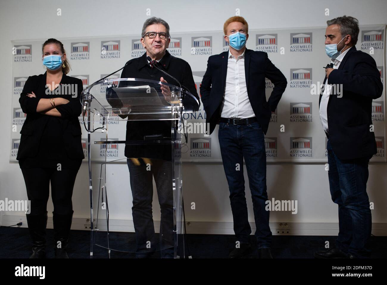 LFI deputy Mathilde Panot, French LFI deputy Jean-Luc Melenchon, French ...