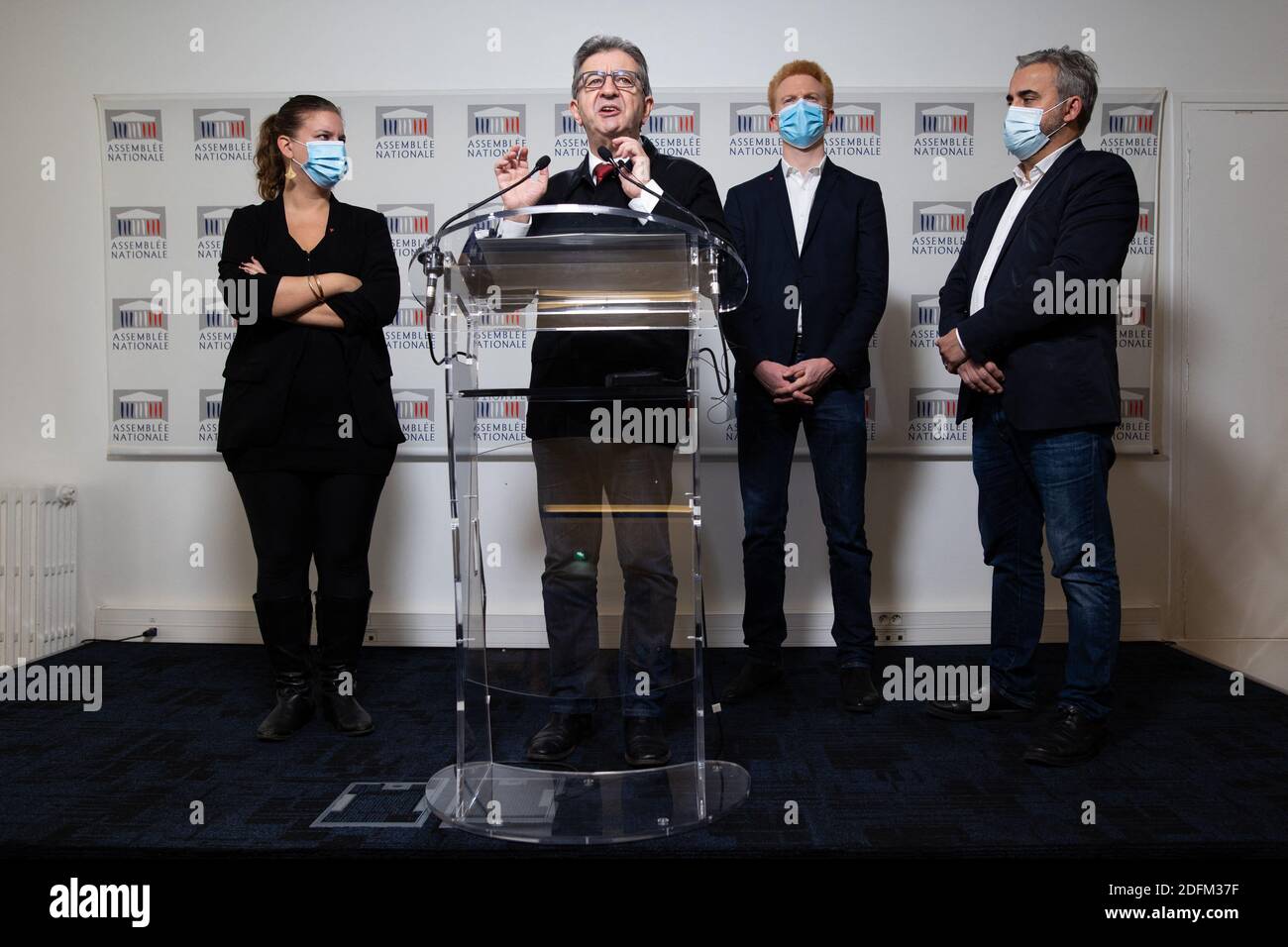 LFI deputy Mathilde Panot, French LFI deputy Jean-Luc Melenchon, French ...