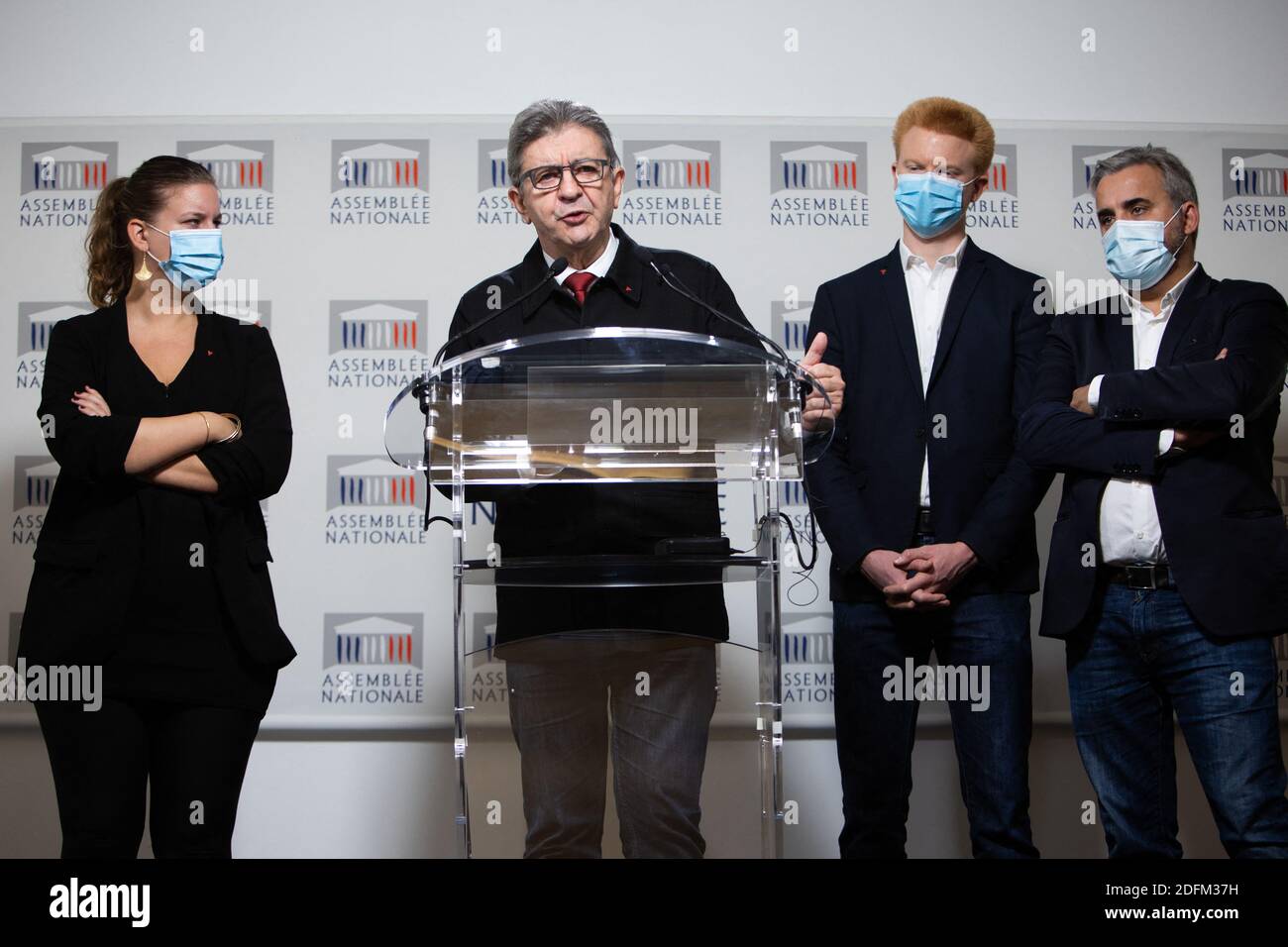 LFI deputy Mathilde Panot, French LFI deputy Jean-Luc Melenchon, French ...
