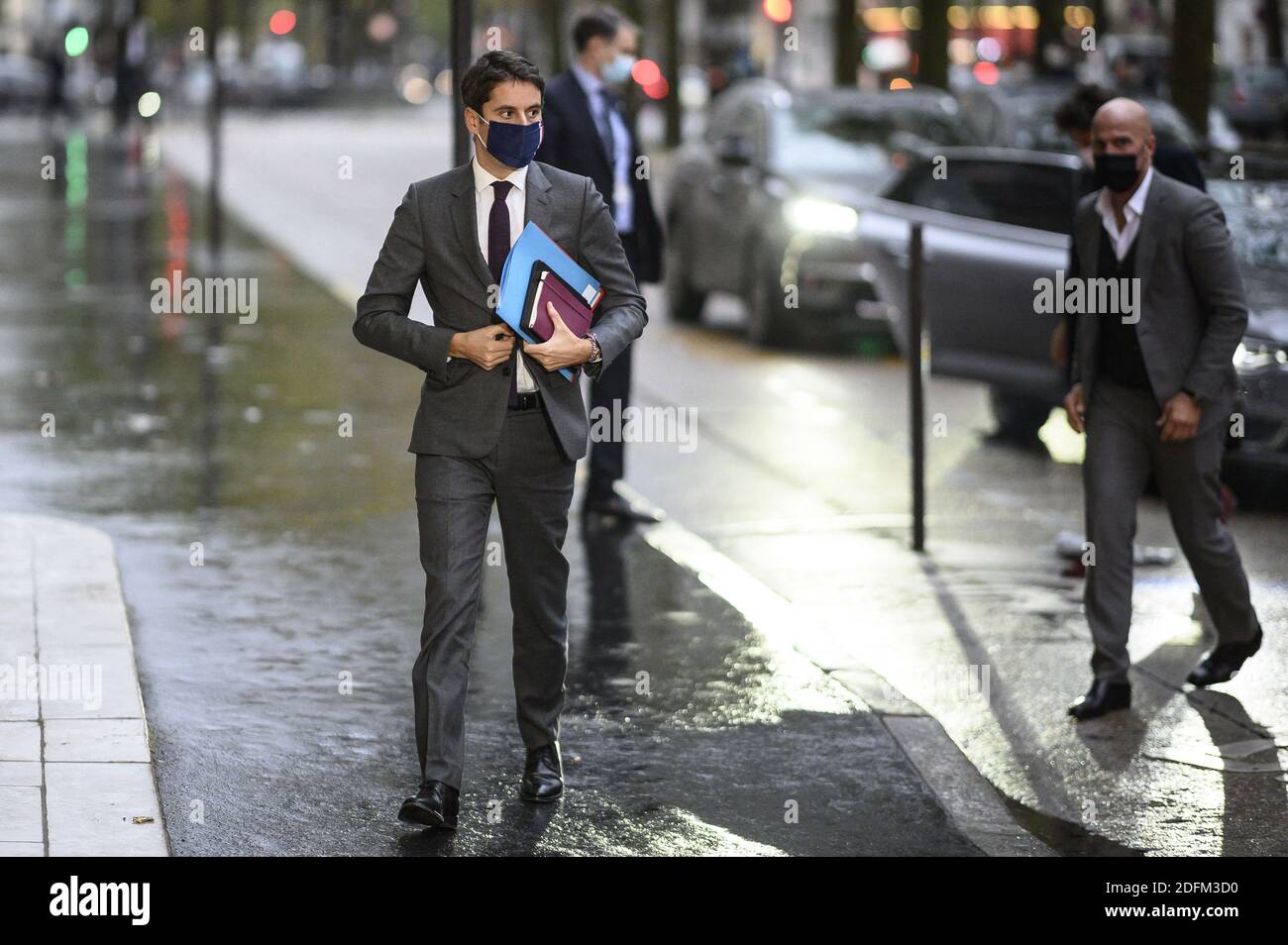Gabriel Attal arrives for a meeting of political parties on Covid-19 ...