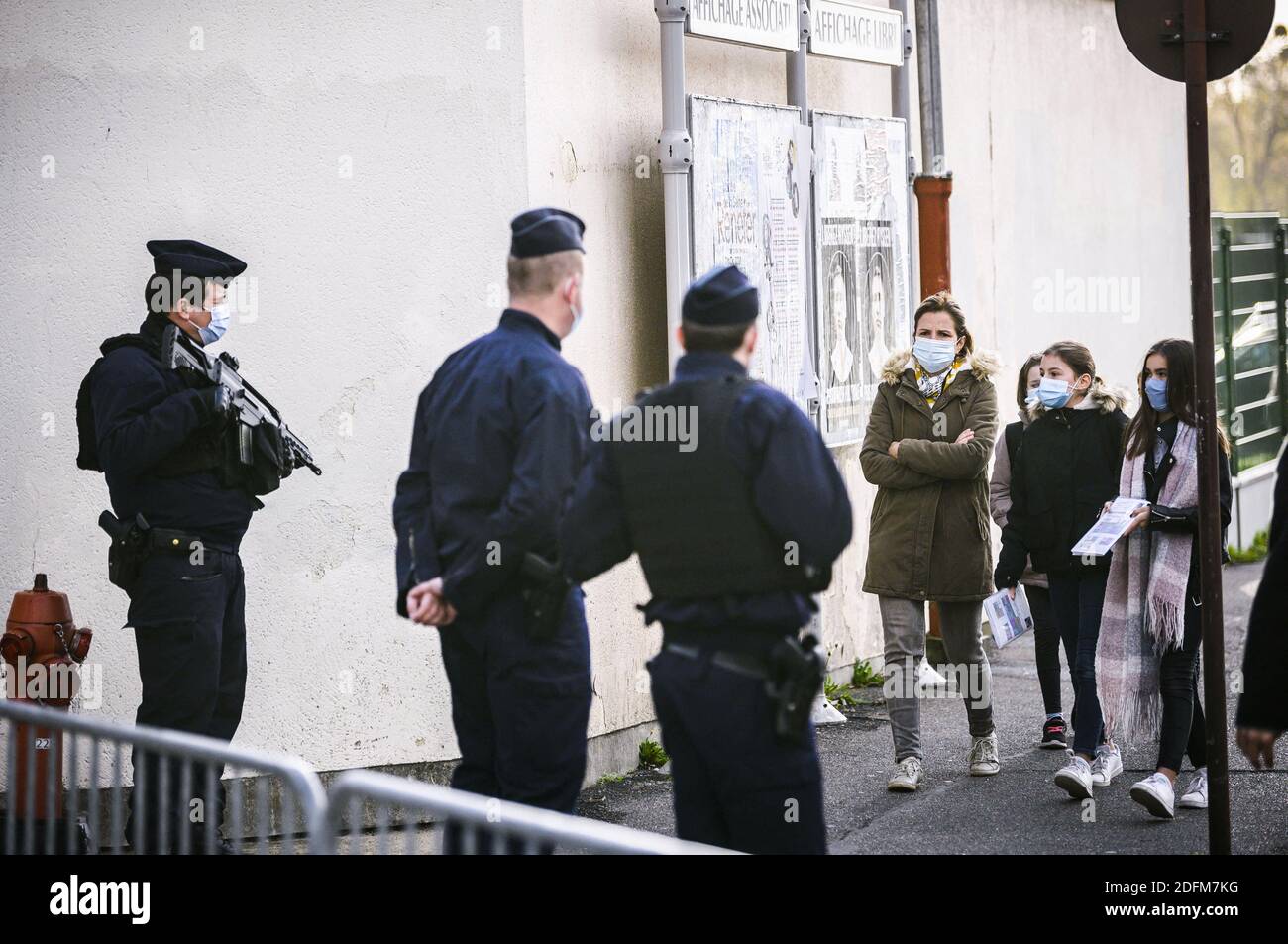 French CRS (Compagnies Republicaines de Securite) police officers stand ...