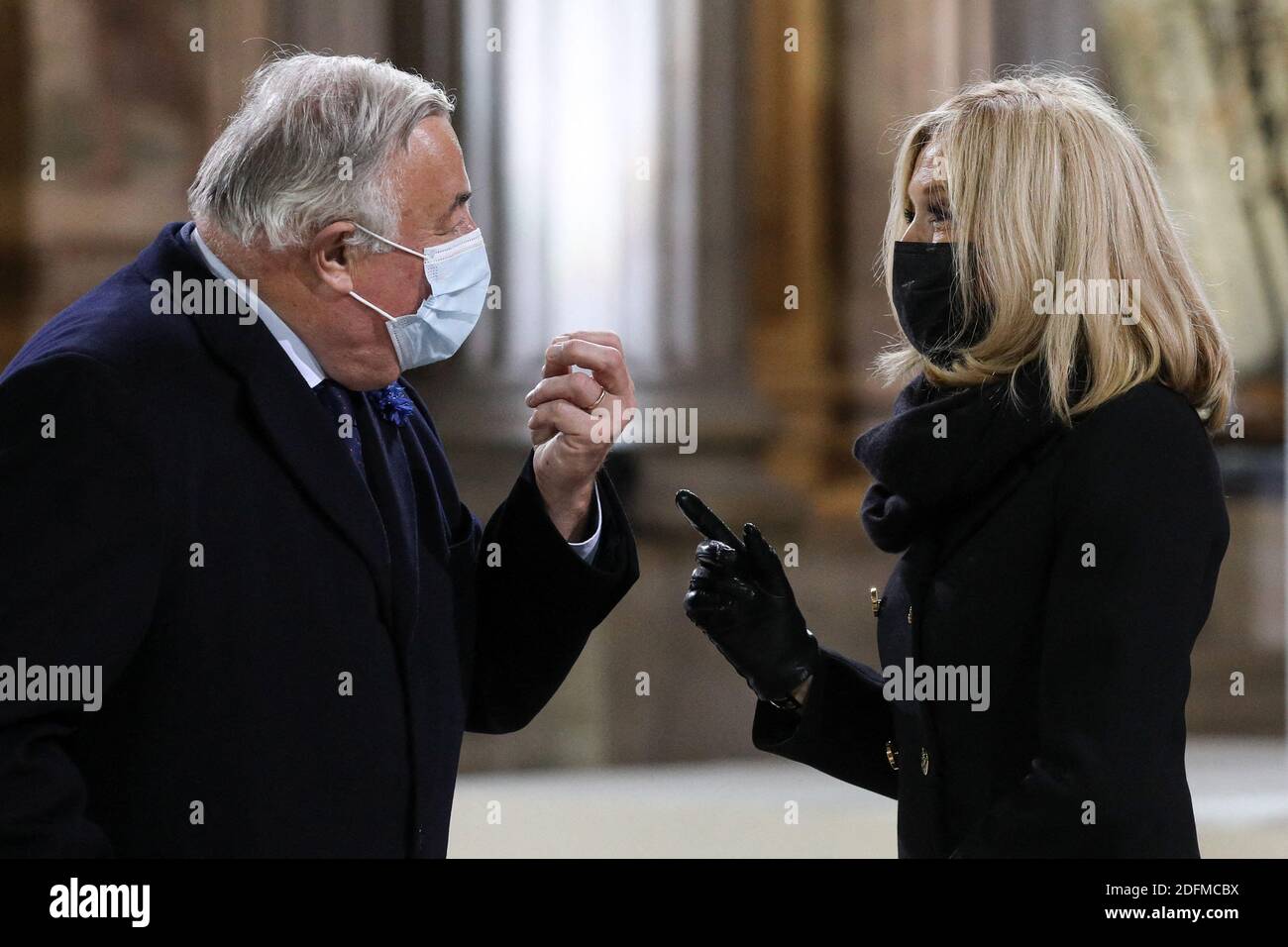Senate President Gerard Larcher and Brigitte Macron attending the ...