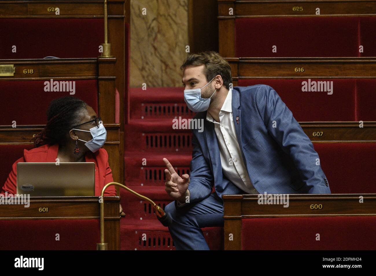 Daniele Obono and Hugo Bernalicis during a debate on the global ...
