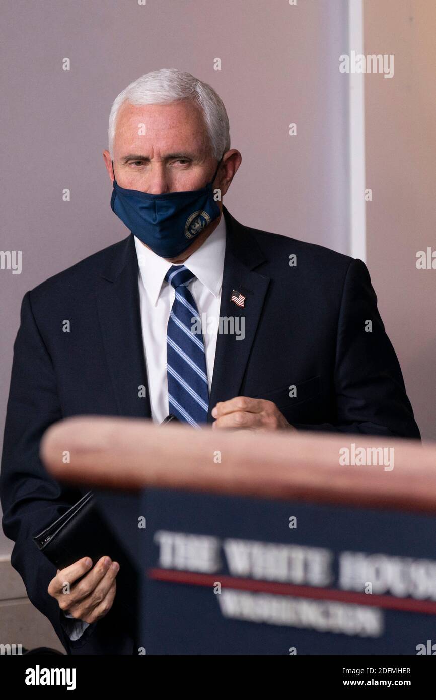 United States Vice President Mike Pence arrives for a briefing with ...