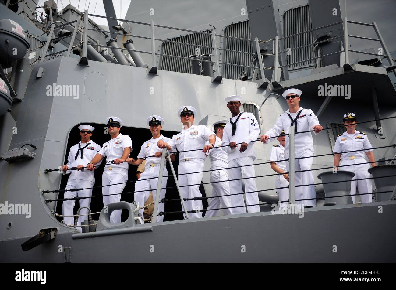 Handout file photo dated October 20, 2014 of sailors aboard the guided ...