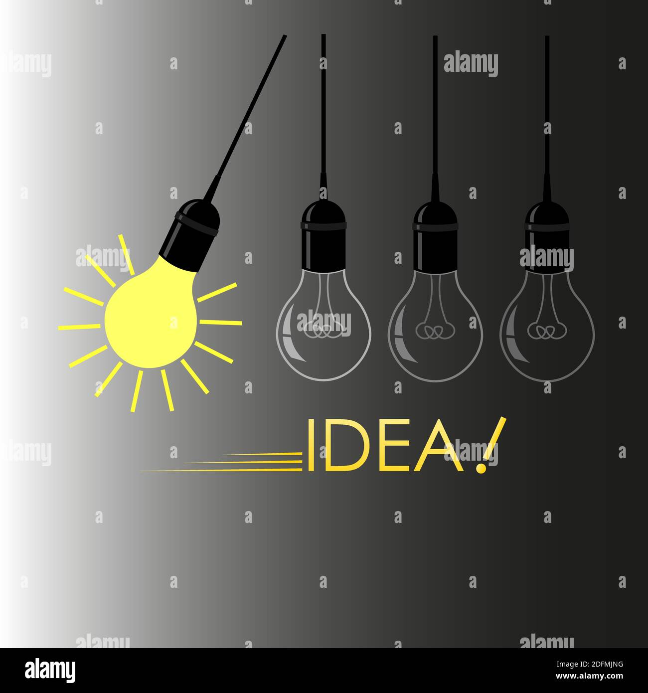 the idea in the form of a glowing light bulb conveys the solution to ...