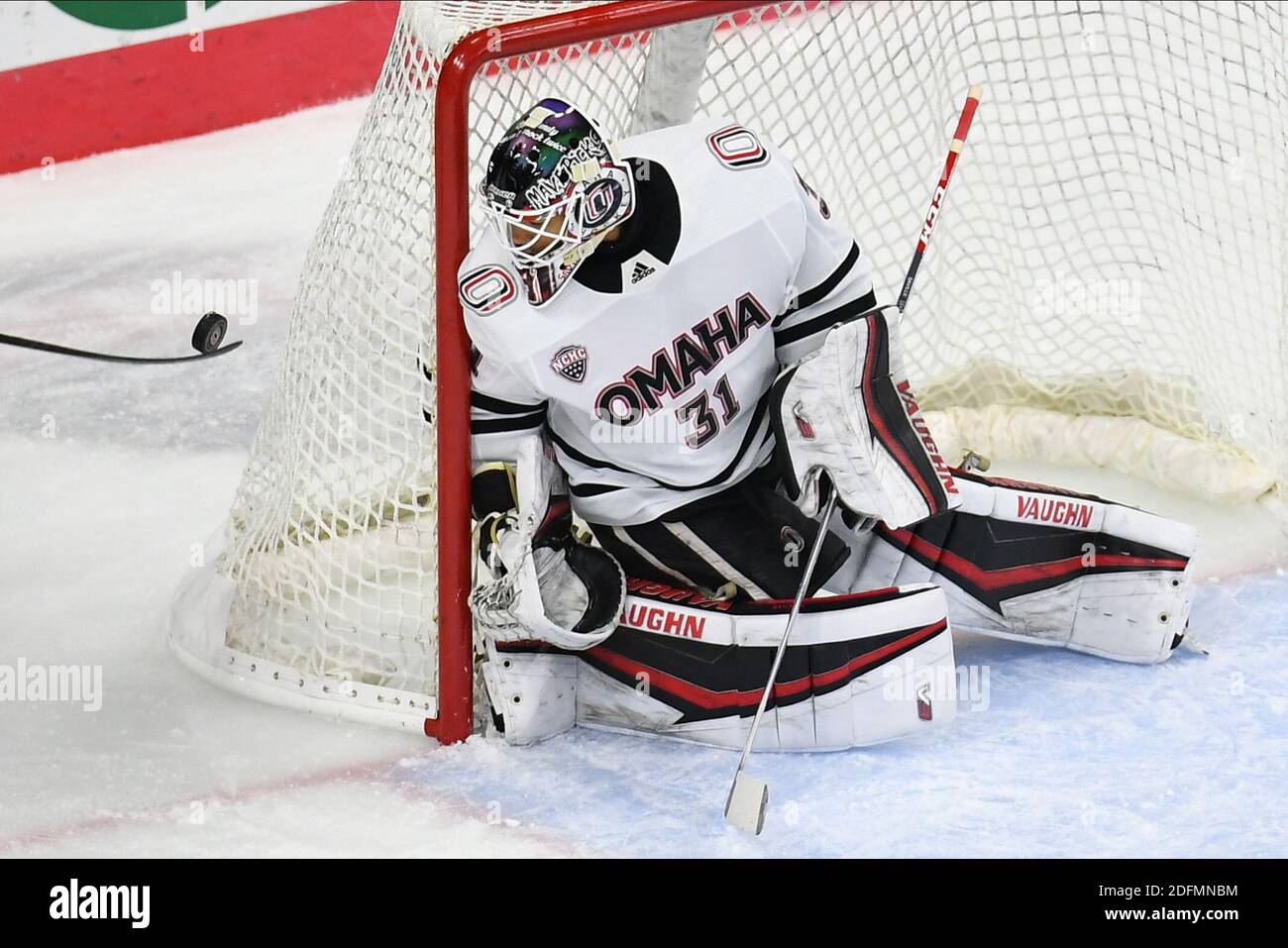 December 5, 2020 Nebraska-Omaha Mavericks goaltender Isaiah Saville (31 ...