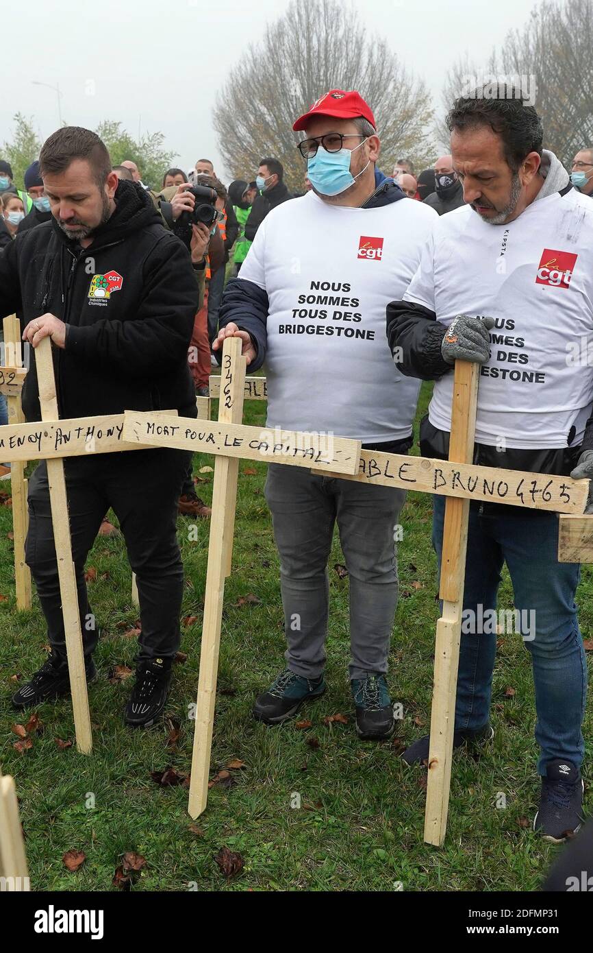Bridgestone's employees gather in front of the Bridgestone plant in ...