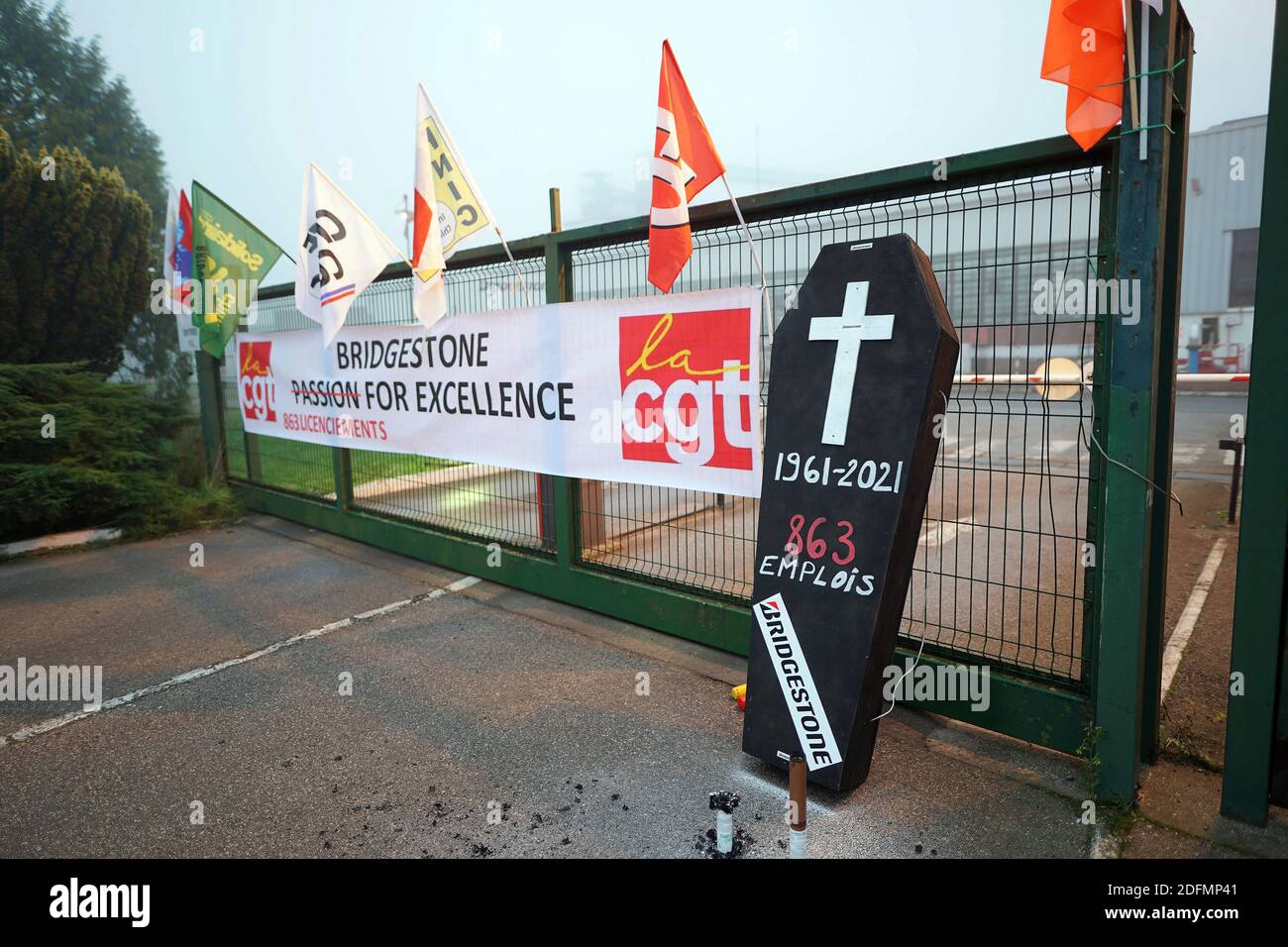 Bridgestone's employees gather in front of the Bridgestone plant in ...