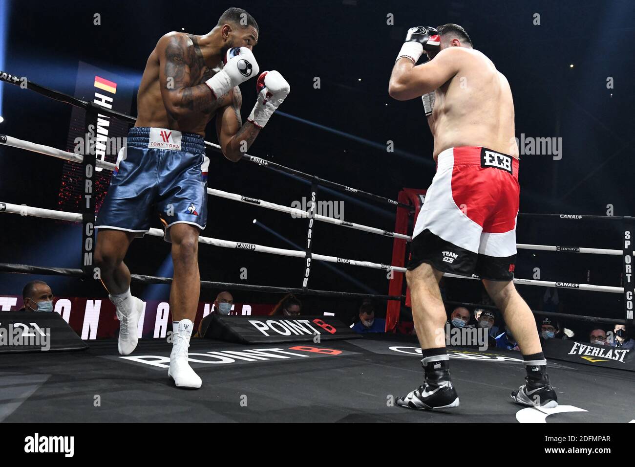 French boxer Tony Yoka during his fight against German boxer Christian ...