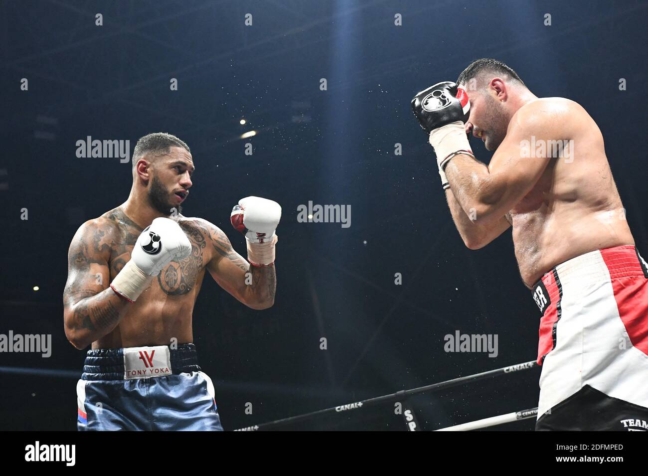 French boxer Tony Yoka during his fight against German boxer Christian ...