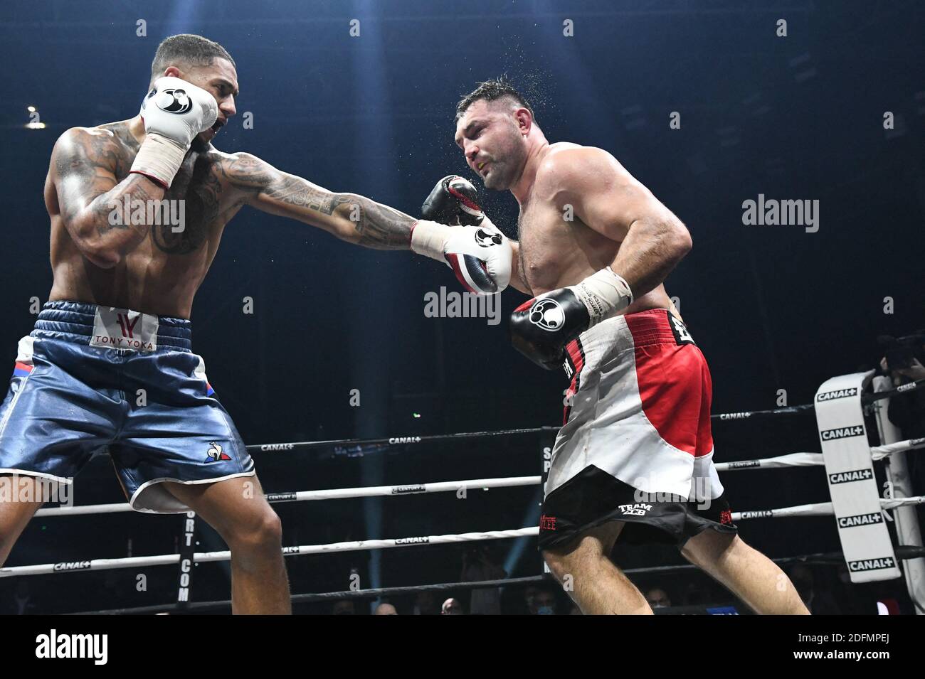 French boxer Tony Yoka during his fight against German boxer Christian ...