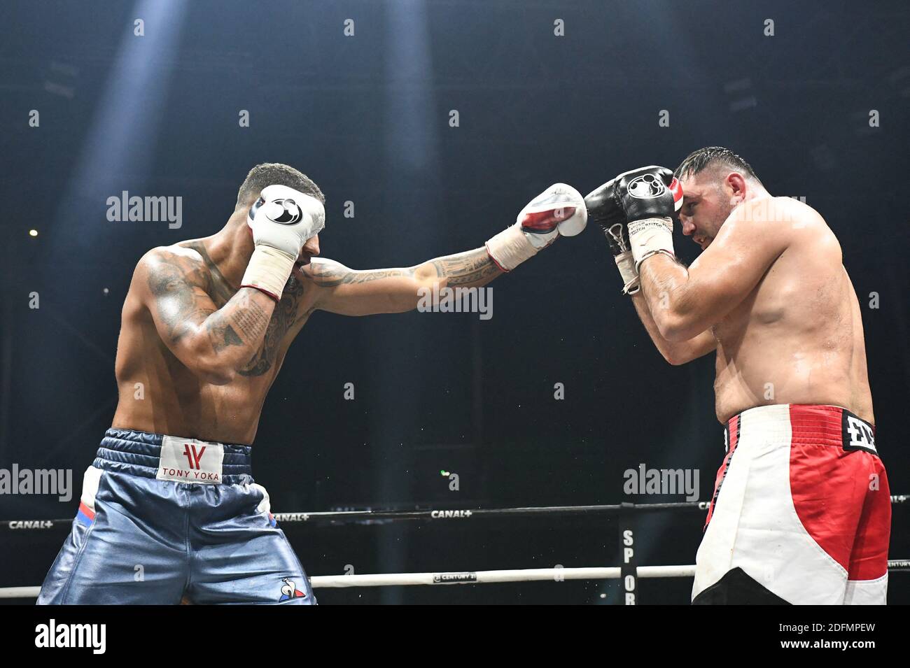 French boxer Tony Yoka during his fight against German boxer Christian ...