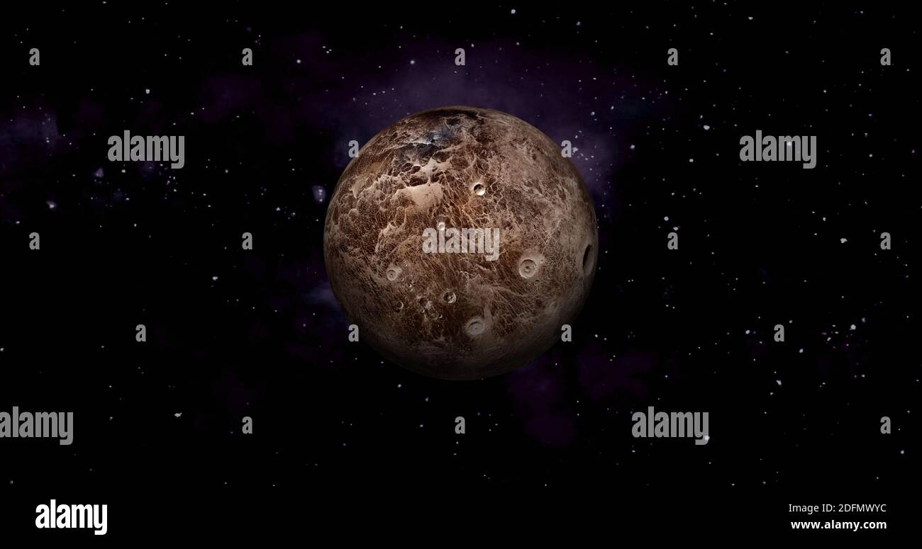 fictional Planet sun rise in dark background with stars. front view of ...