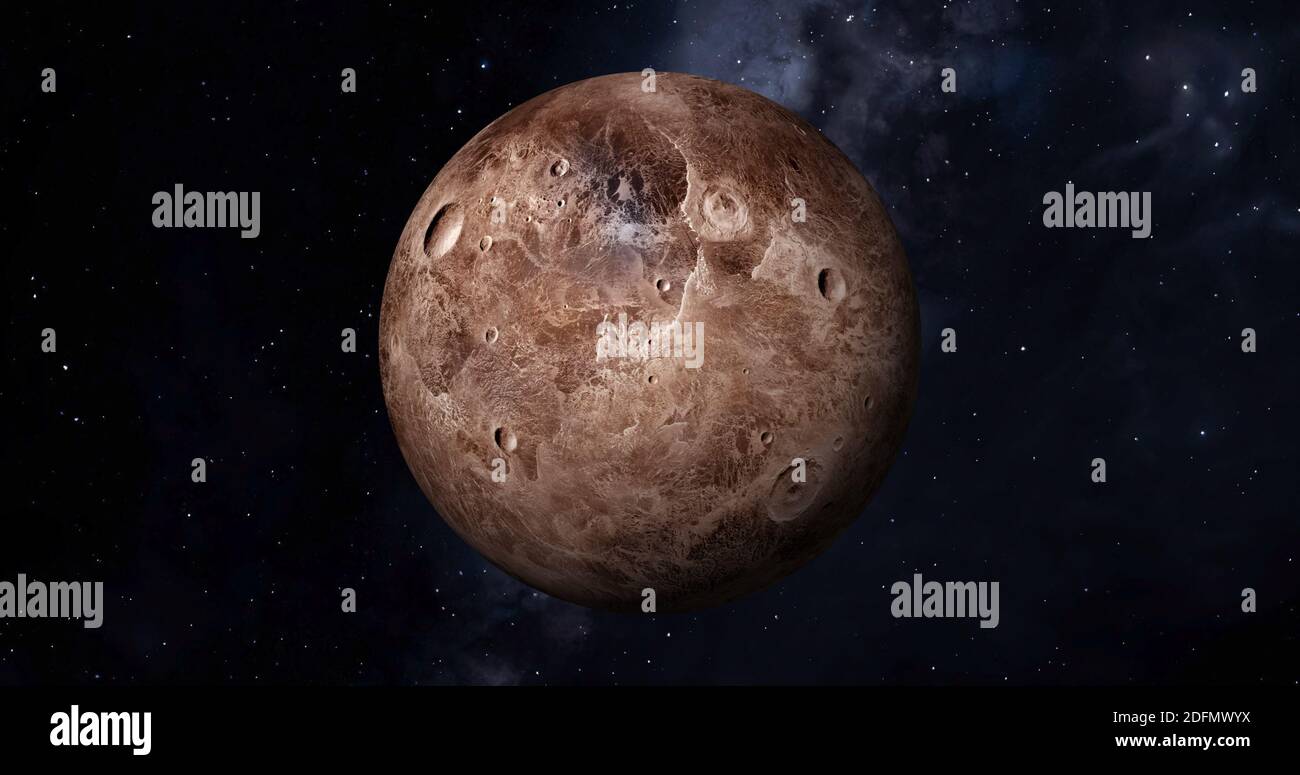 fictional Planet sun rise in dark background with stars. front view of ...