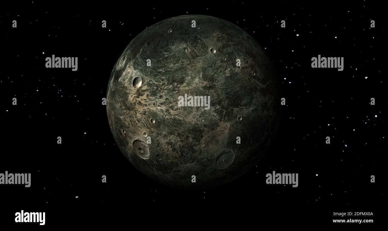 fictional Planet sun rise in dark background with stars. front view of ...