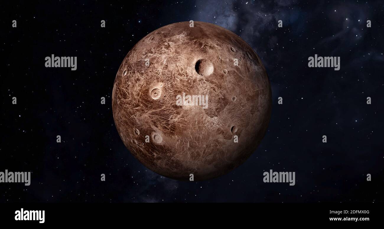 fictional Planet sun rise in dark background with stars. front view of ...