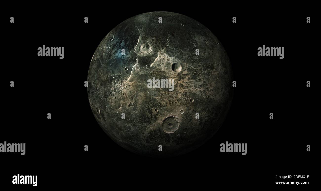 fictional Planet sun rise in dark background with stars. front view of ...