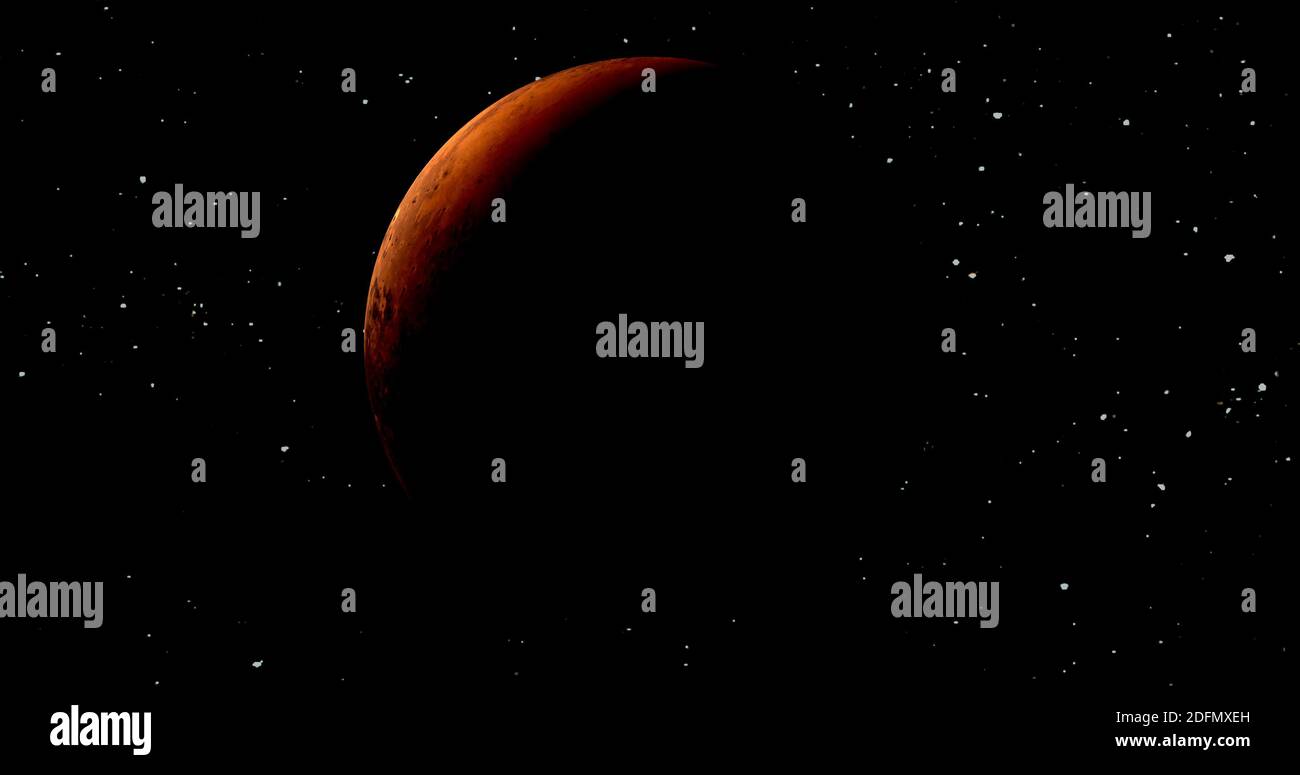 Planet mars sun rise with stars in background. front view of Mars ...