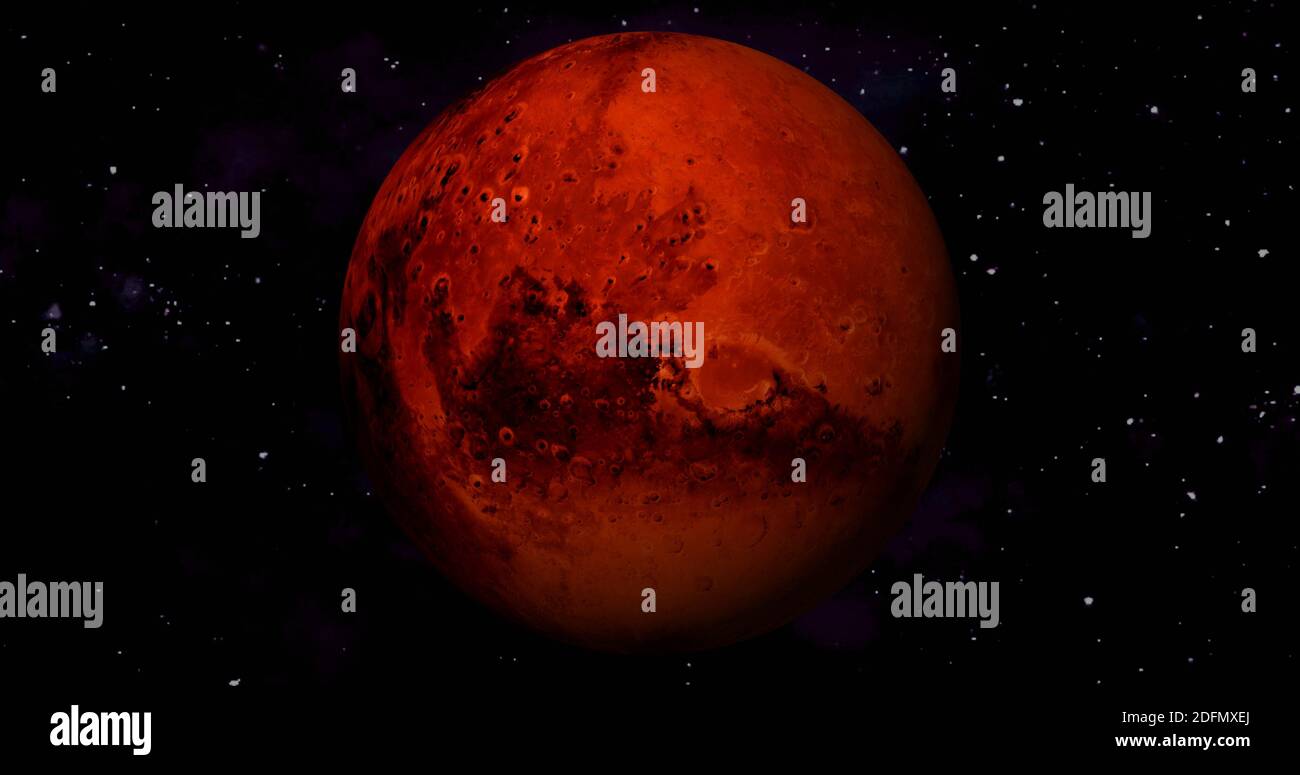 Planet mars sun rise with stars in background. front view of Mars ...