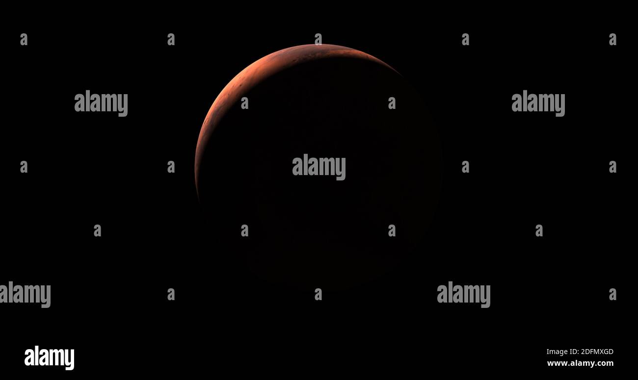 Planet mars sun rise with stars in background. front view of Mars ...