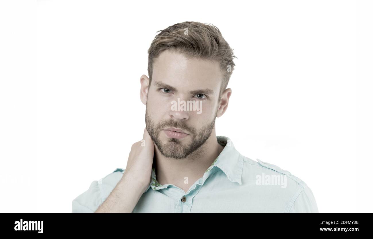 man grooming. time for new haircut. handsome man with unshaven face ...